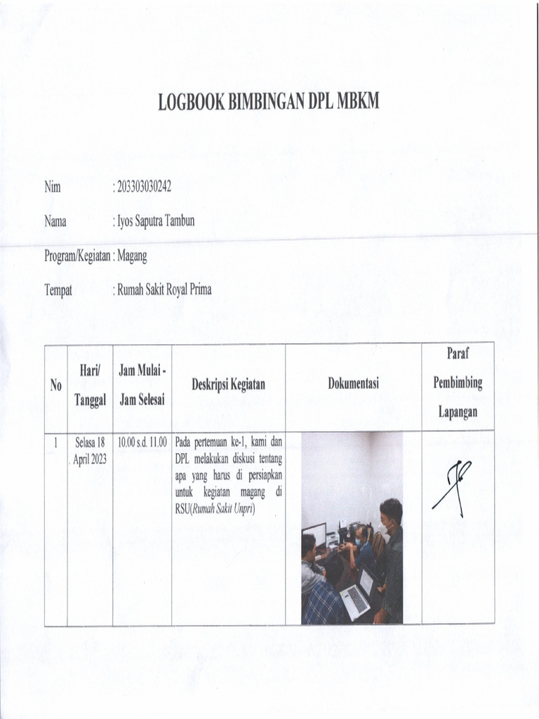 Logbook Bimbingan DPL MBKM | PDF