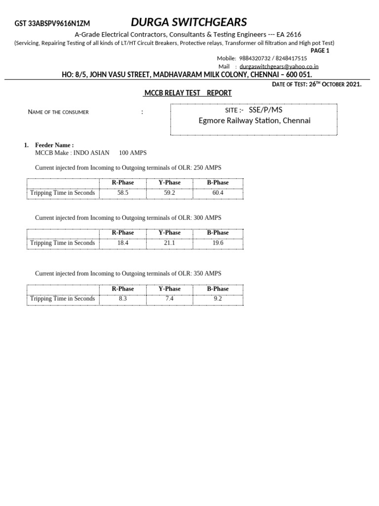 MCCB Test Report | PDF