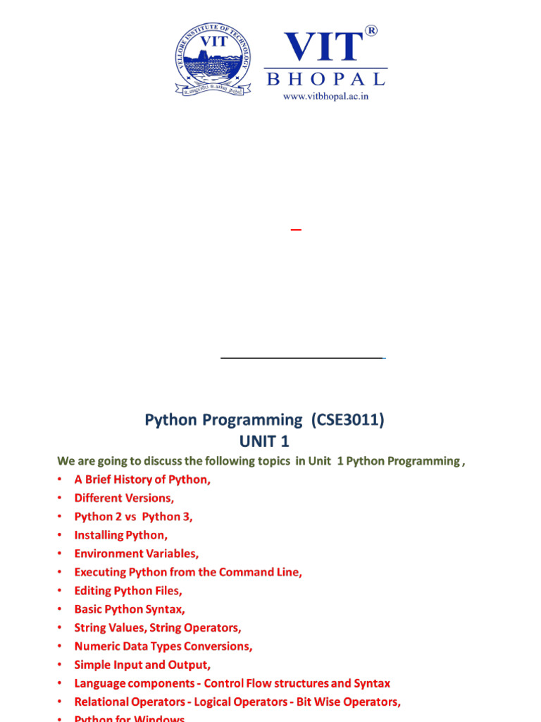 Unit 1 Python Programming Cse3011 Dr Mk Jayanthi Kannan Pdf