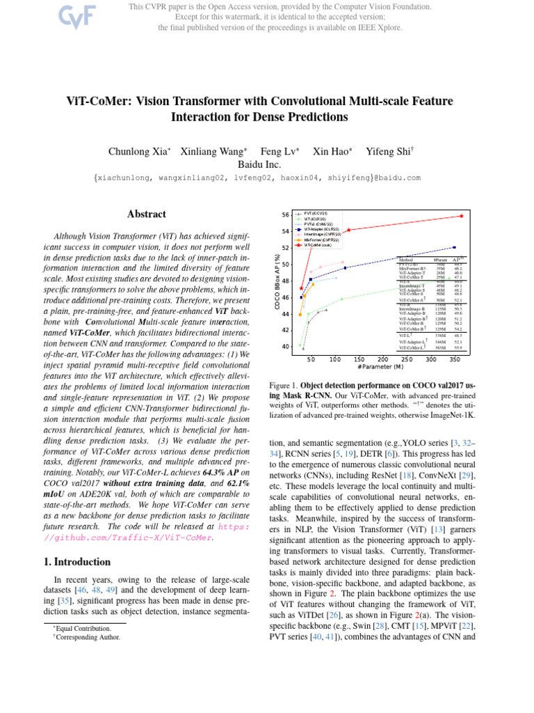 Xia ViT-CoMer Vision Transformer With Convolutional Multi-Scale Feature Interaction For Dense ...