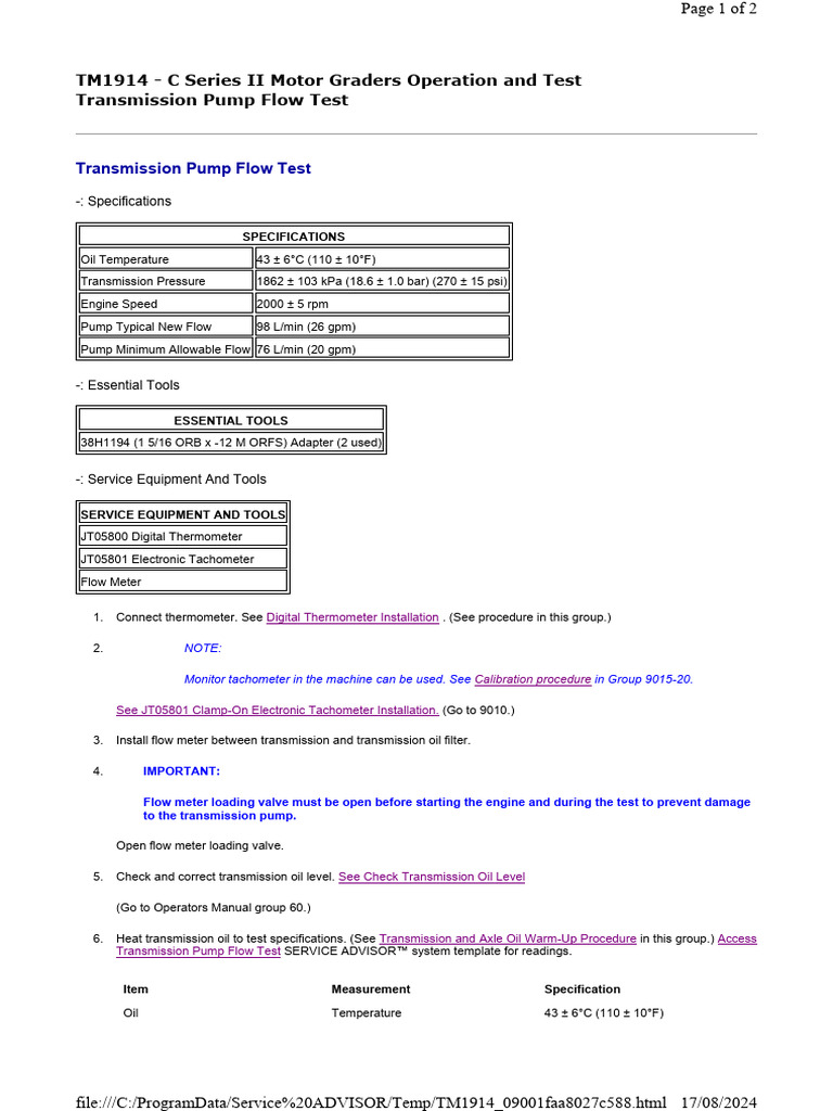 Transmission Pump Flow Test | PDF | Pump | Flow Measurement