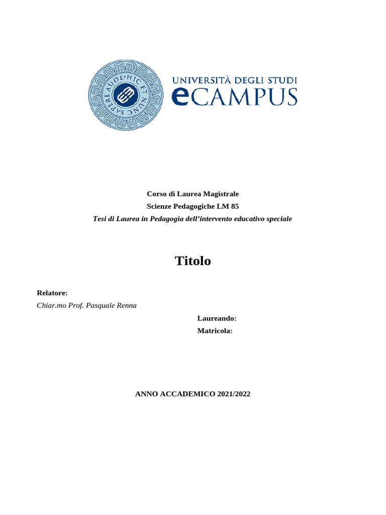 Frontespizio Tesi UniEcampus - Generico | PDF