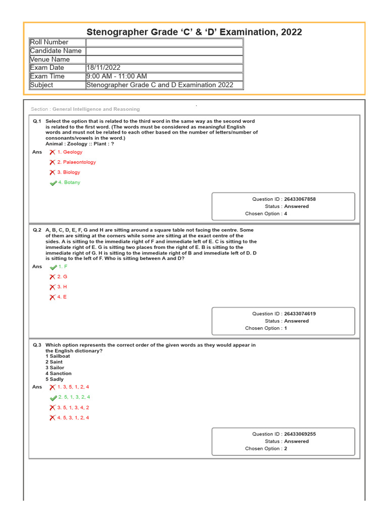 SSC Stenographer Question Paper 18-Nov-20221st Shift in Eng (Sscstudy ...