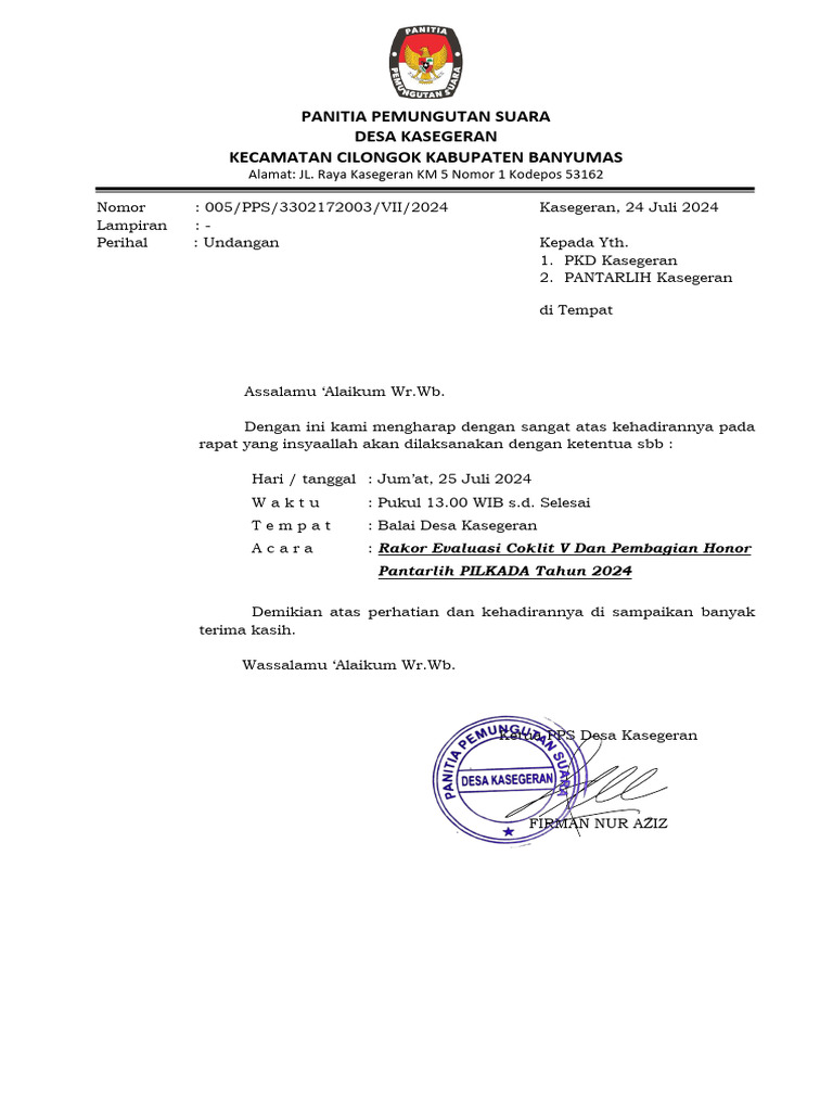 Undangan PPS - Evaluasi Coklit V | PDF