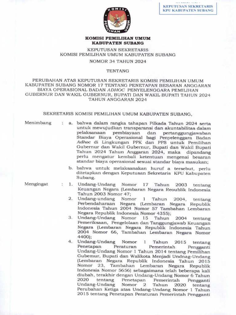 Kpts Sek Kpu Subang 34 TH 2024 - Bop Badan Adhoc | PDF