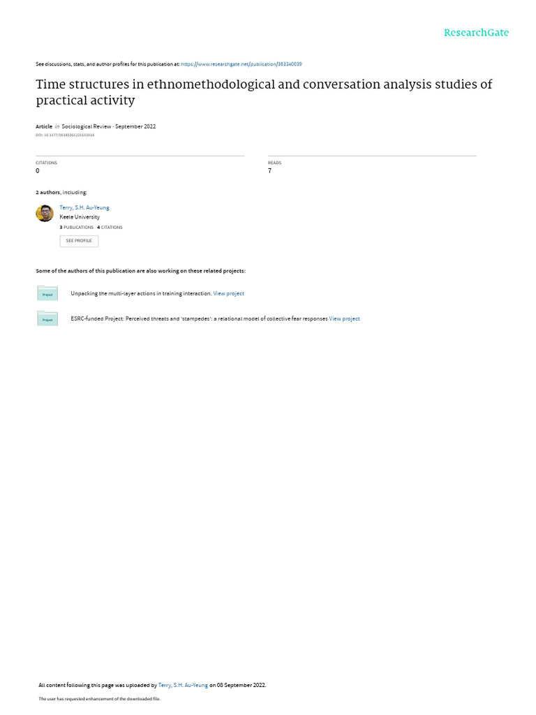Time Structures in Ethnomethodological and Conversation Analysis Studies of Practical Activity | PDF