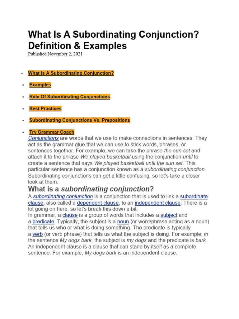 Subordinating Conjunction | PDF