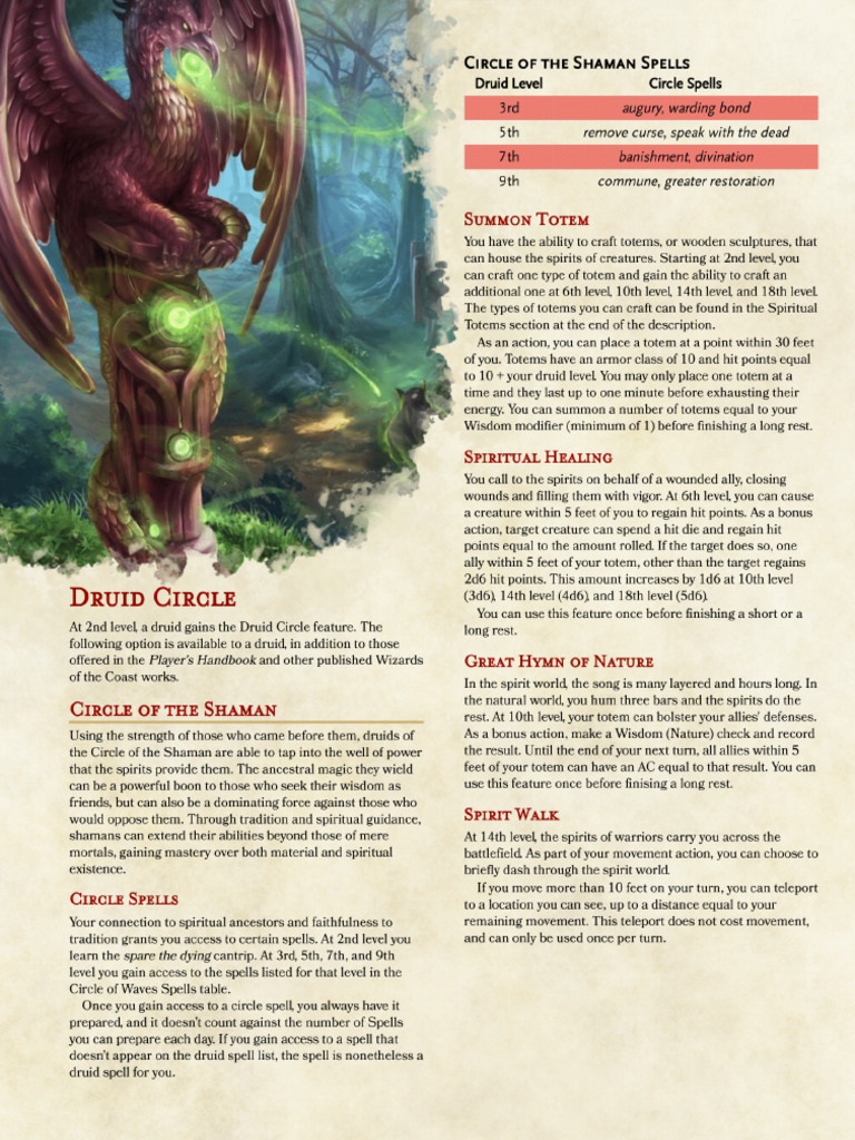 D&D 5E - Homebrew - Druid Circle of The Shaman | PDF