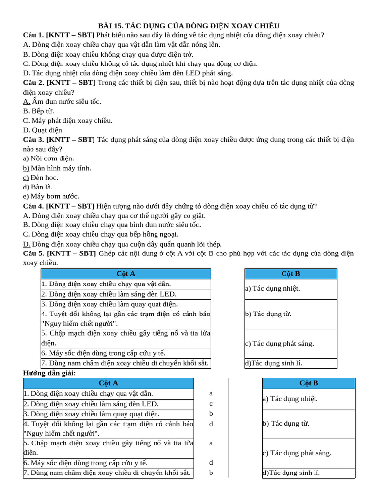 9 - KNTT - Bai 15, 16 Tac Dung Cua Dong Dien Xoay Chieu Và Vong Nang Luong Tren Trai Dat. Nang ...