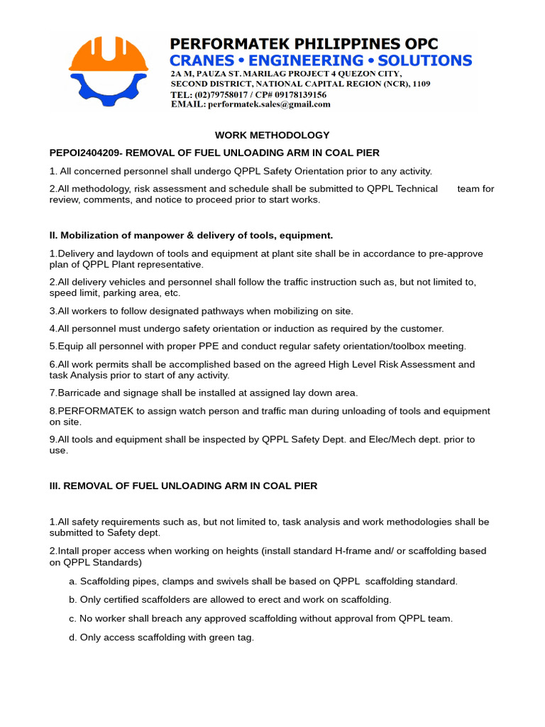 Work Methodology fUEL ARM PIER | PDF