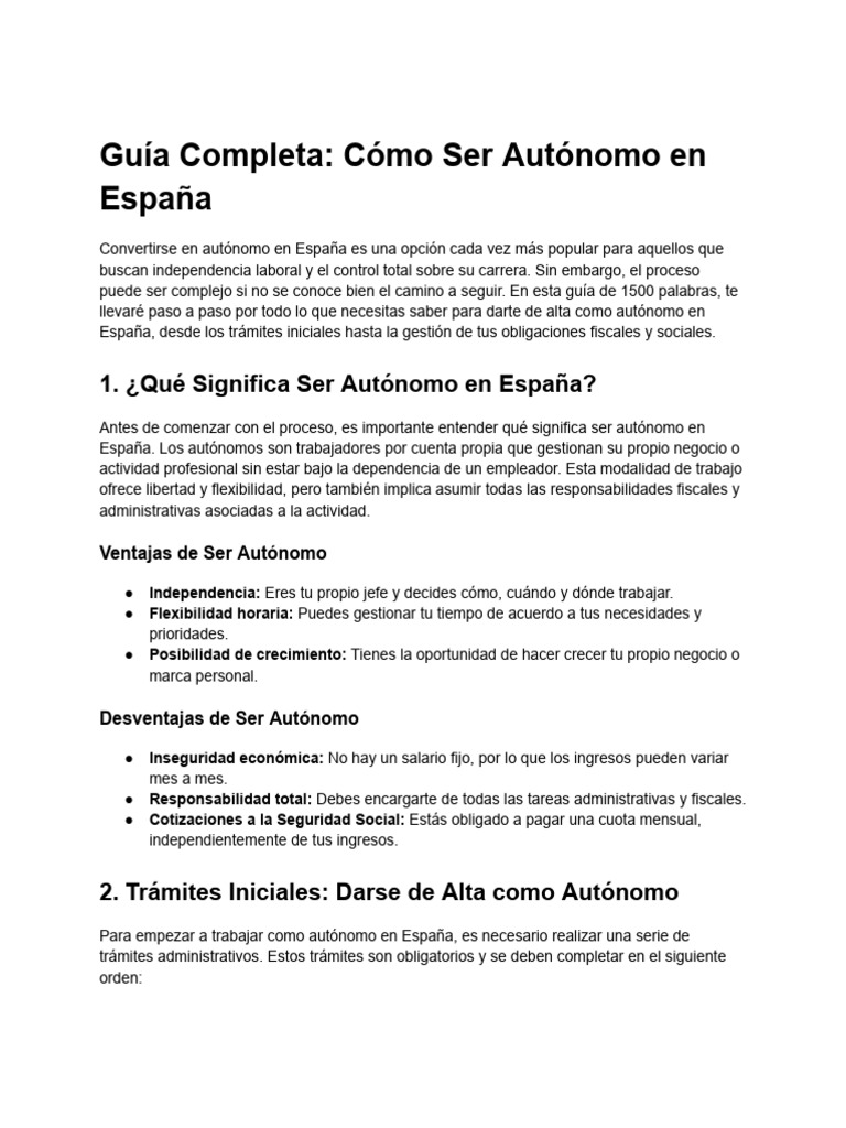 Guía Completa - Cómo Ser Autónomo en España | PDF | Impuesto al valor ...