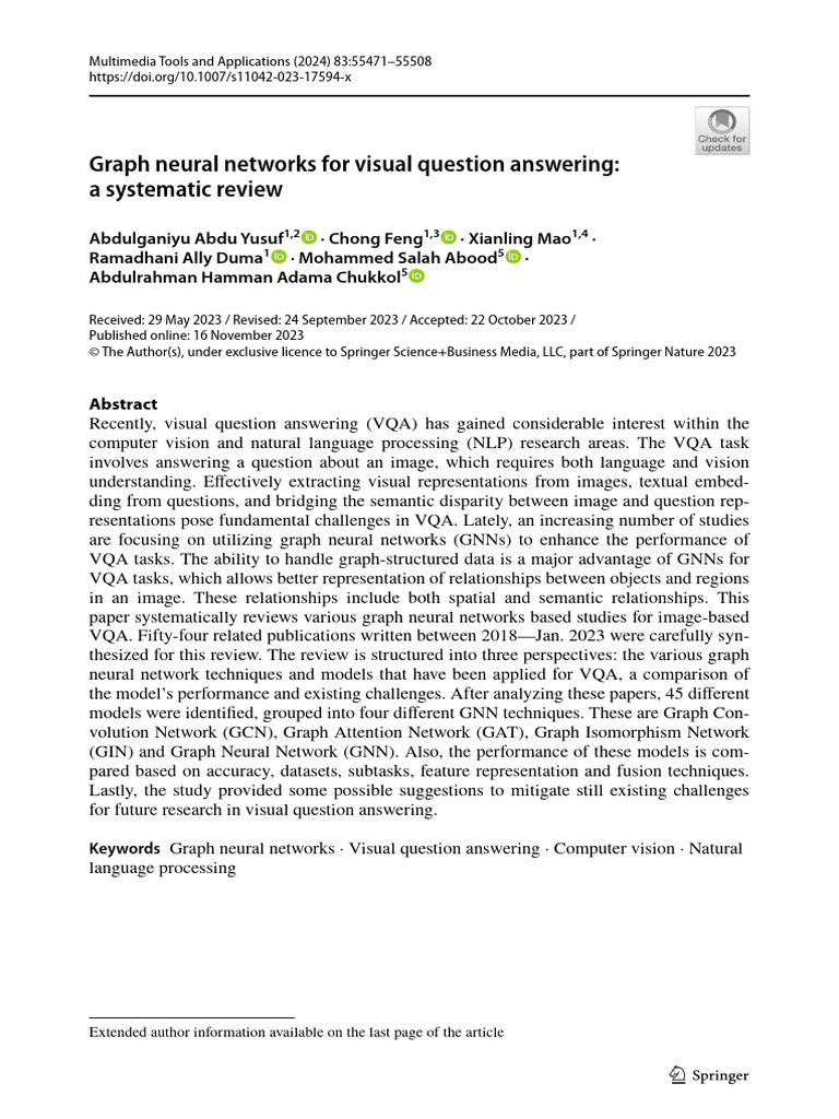 Graph Neural Networks For Visual Question Answering: A Systematic Review | PDF | Computer Vision ...