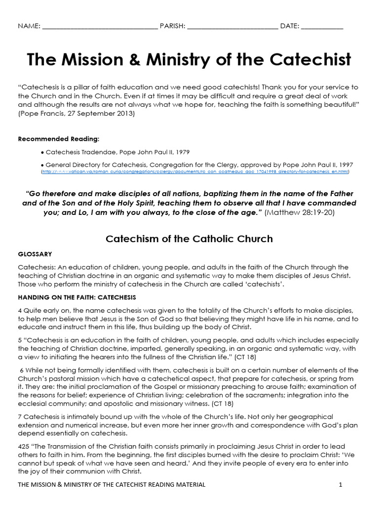 2021 The Mission Ministry of The Catechist Reading Material 2021 | PDF