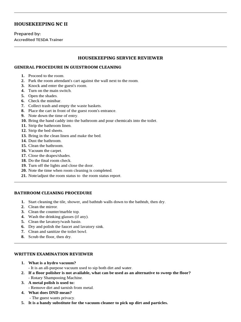 Housekeeping NC Ii | PDF
