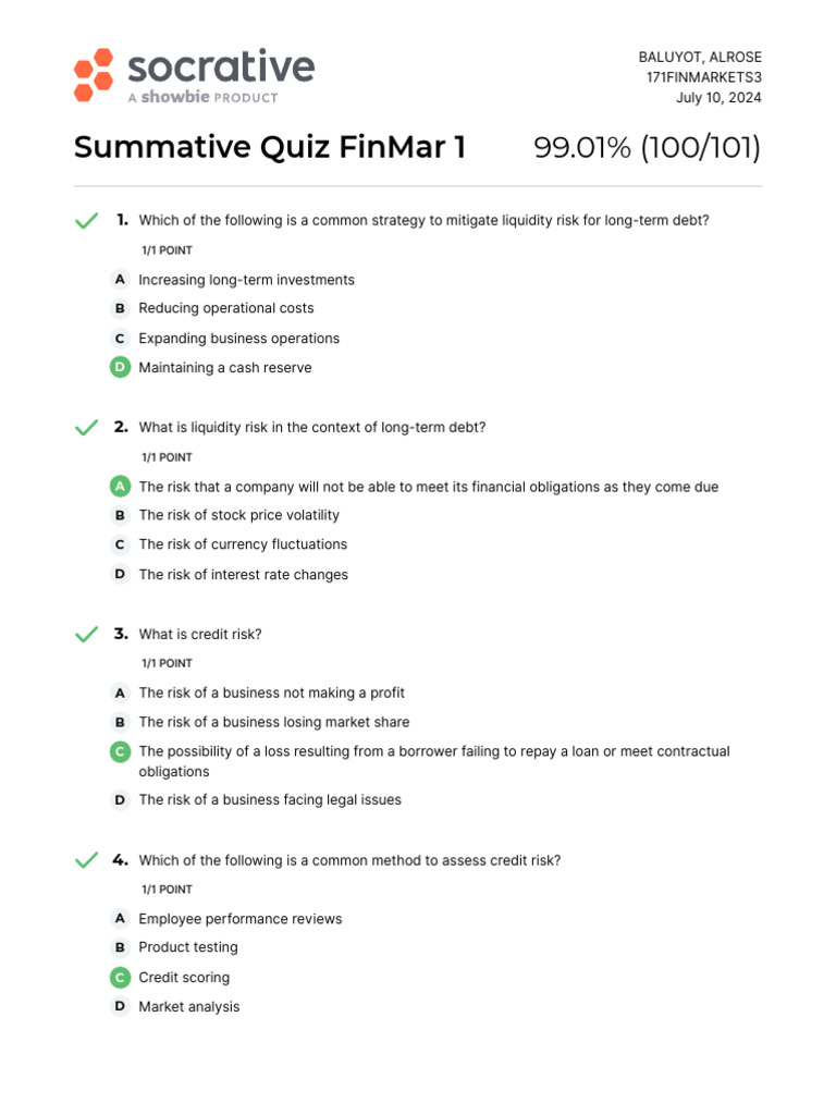 Summative Quiz FinMar 1 | PDF