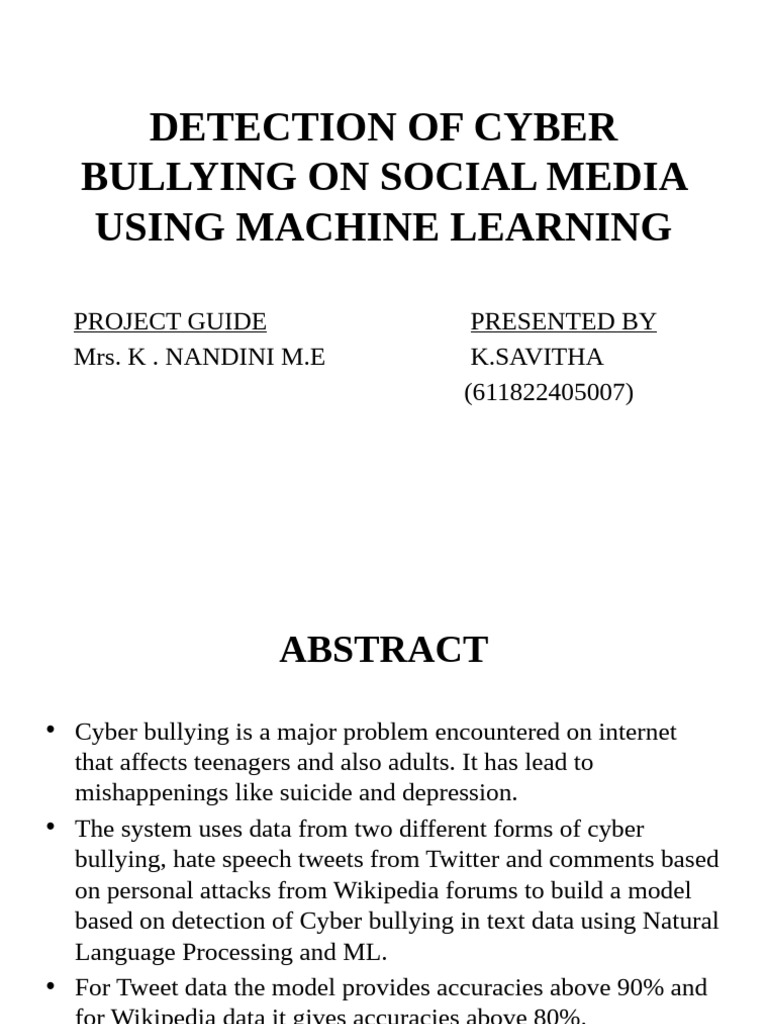 PSV - Detection of Cyber Bullying On Social Media Using | PDF