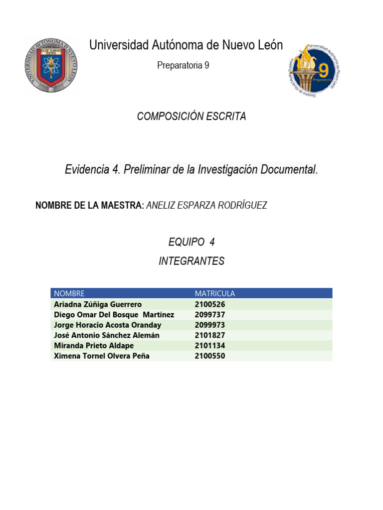 Evidencia 4. Preliminar de La Investigación Documental - Equipo4 | PDF