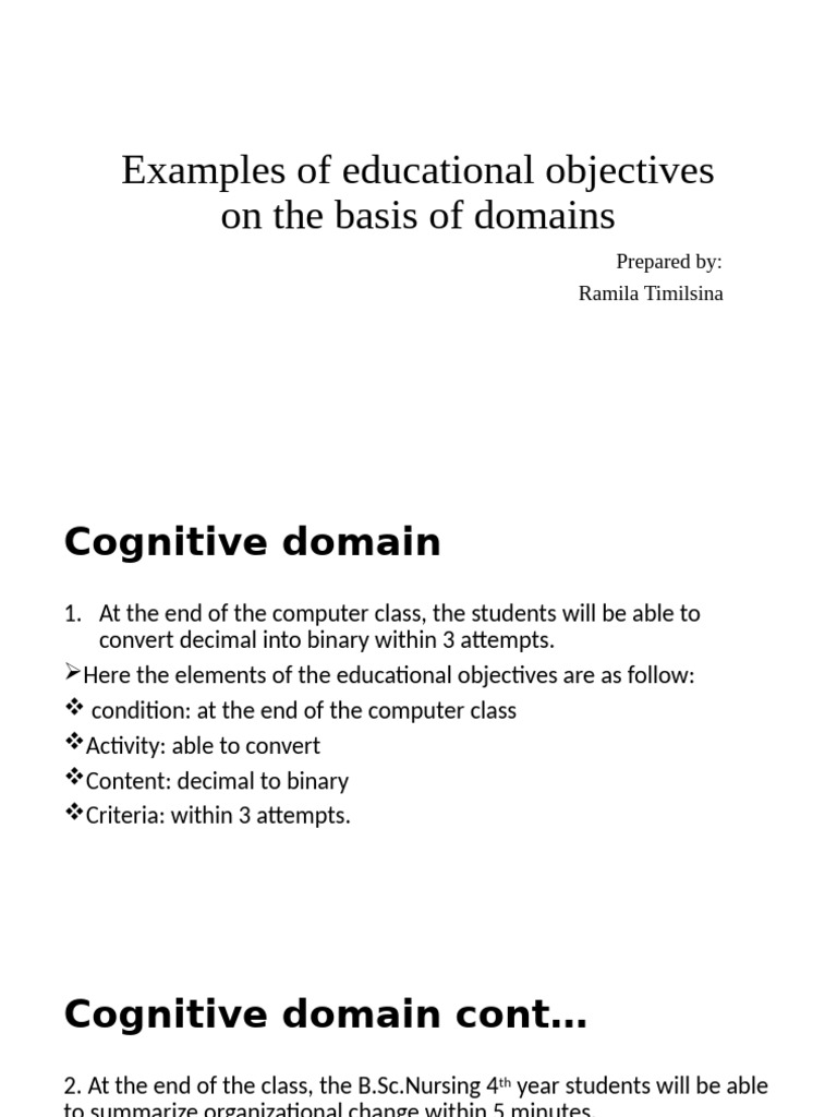 Examples of Educational Objectives On The Basis of | PDF