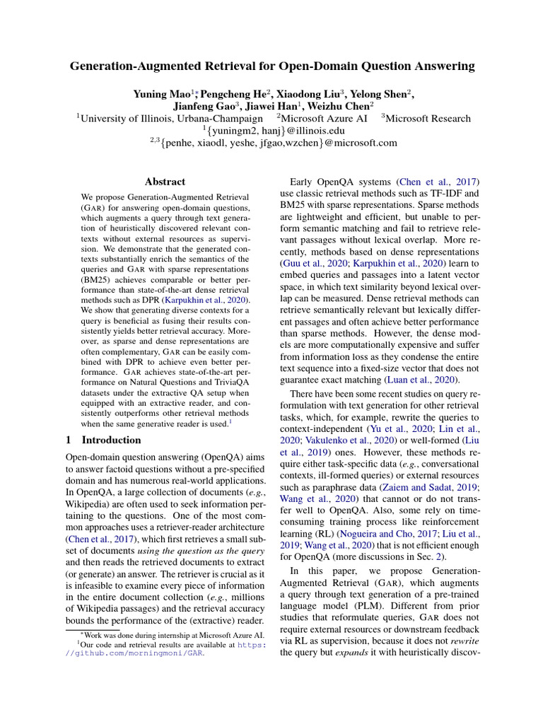 Generation-Augmented Retrieval For Open-Domain Question Answering | PDF