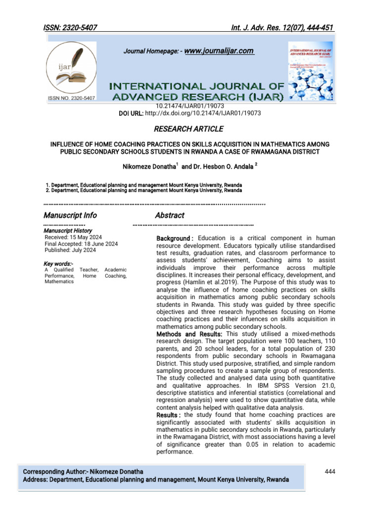 International Journal of Advanced Research (Ijar) : ISSN: 2320-5407 Int ...
