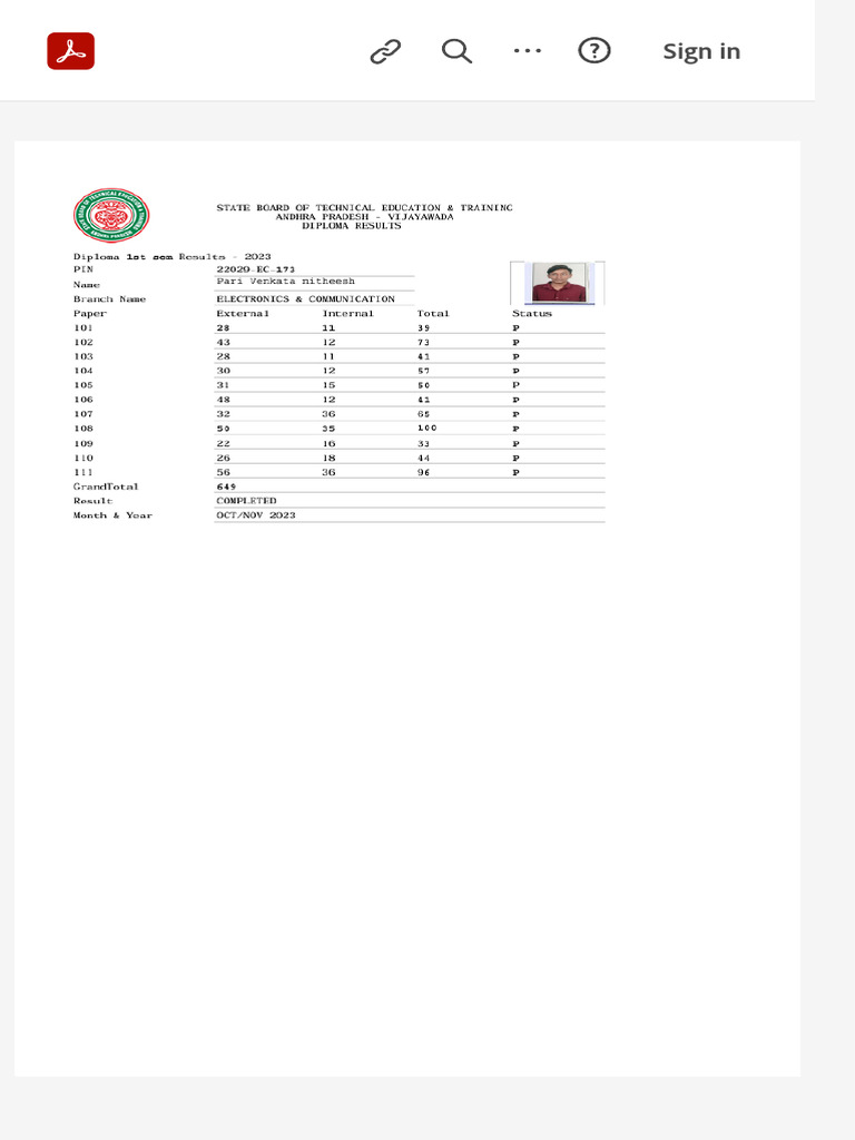 22029-EC-173 - 1 ST Sem Results (1) .PDF (Review) - Adobe Cloud Storage | PDF