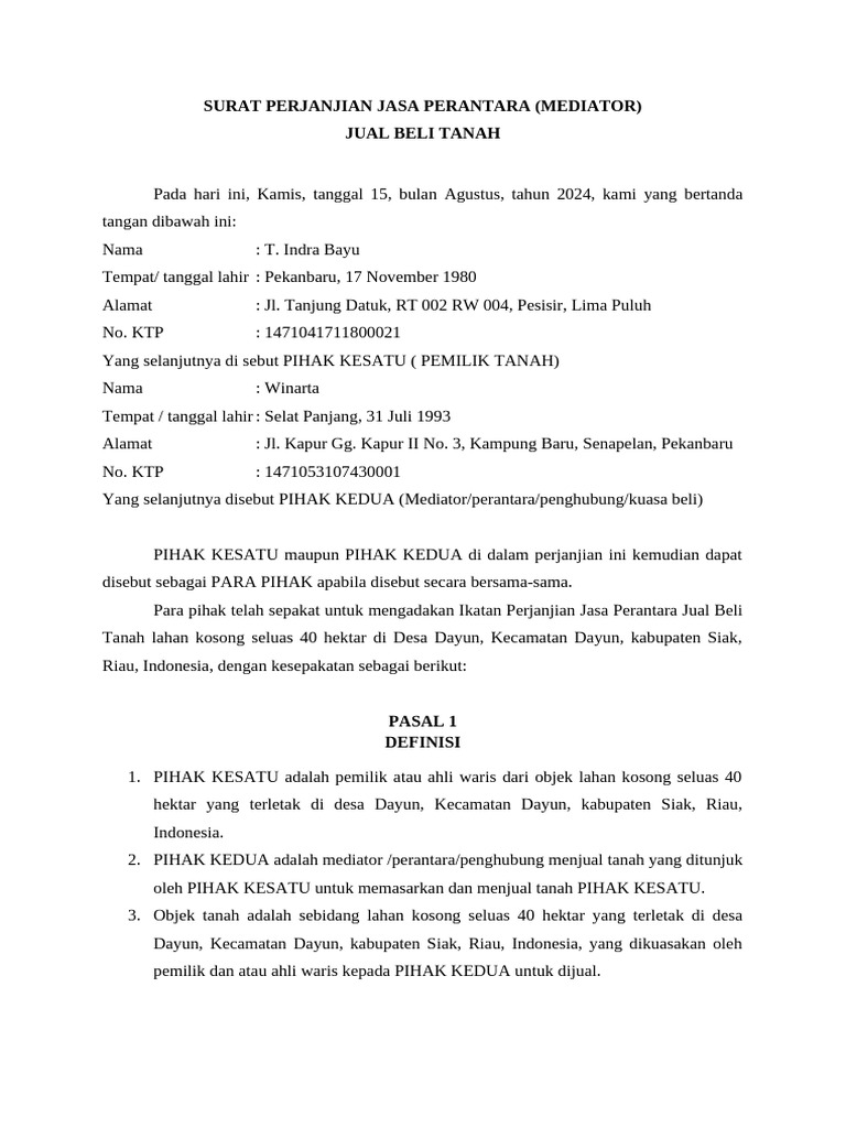 Surat Perjanjian Jasa Perantara-1 | PDF