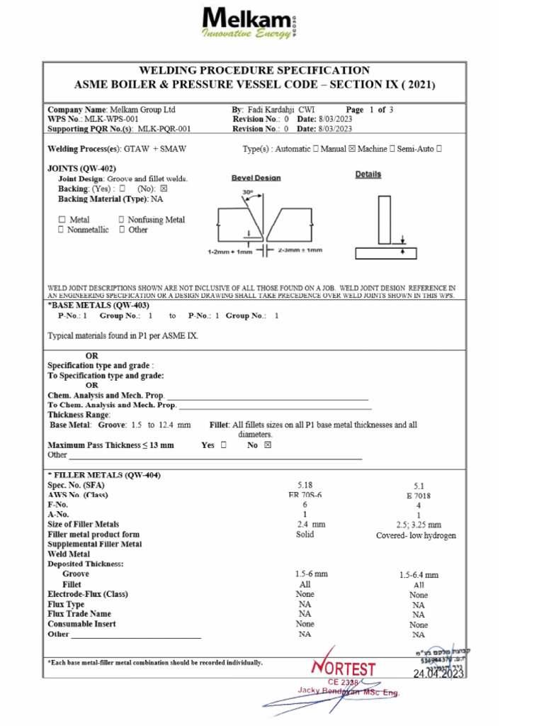 MLK-WPS-001 Gtaw + Smaw Asme | PDF