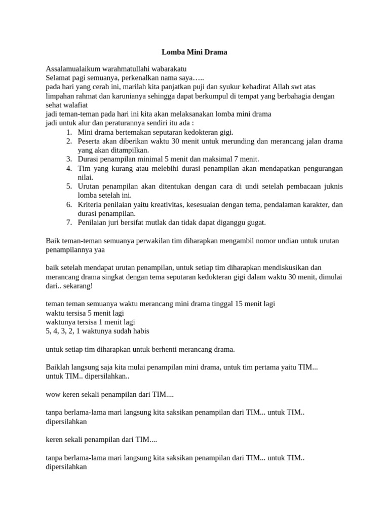 Teks MC Lomba Mini Drama | PDF