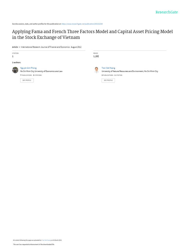 Applying Fama and French Three Factors Model and CAPM in Vietnam | PDF