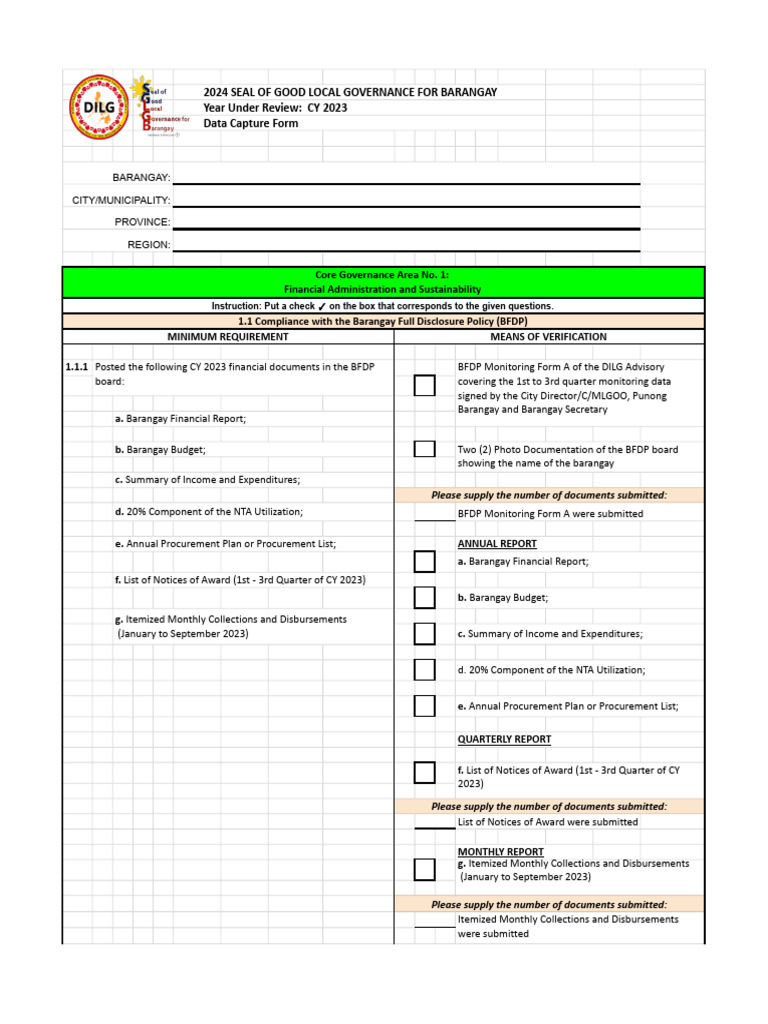 2024 SGLGB Data Capture Form (DCF) | PDF