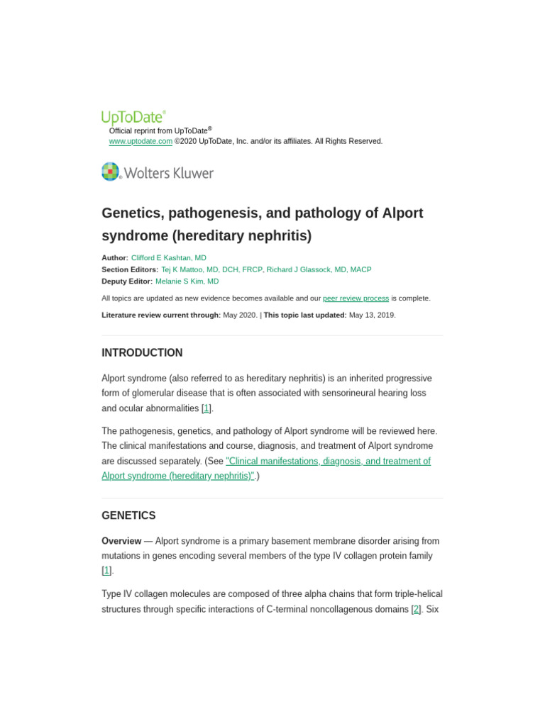 Alport Syndrome (Hereditary Nephritis) | PDF | Genetic Disorder | Self ...
