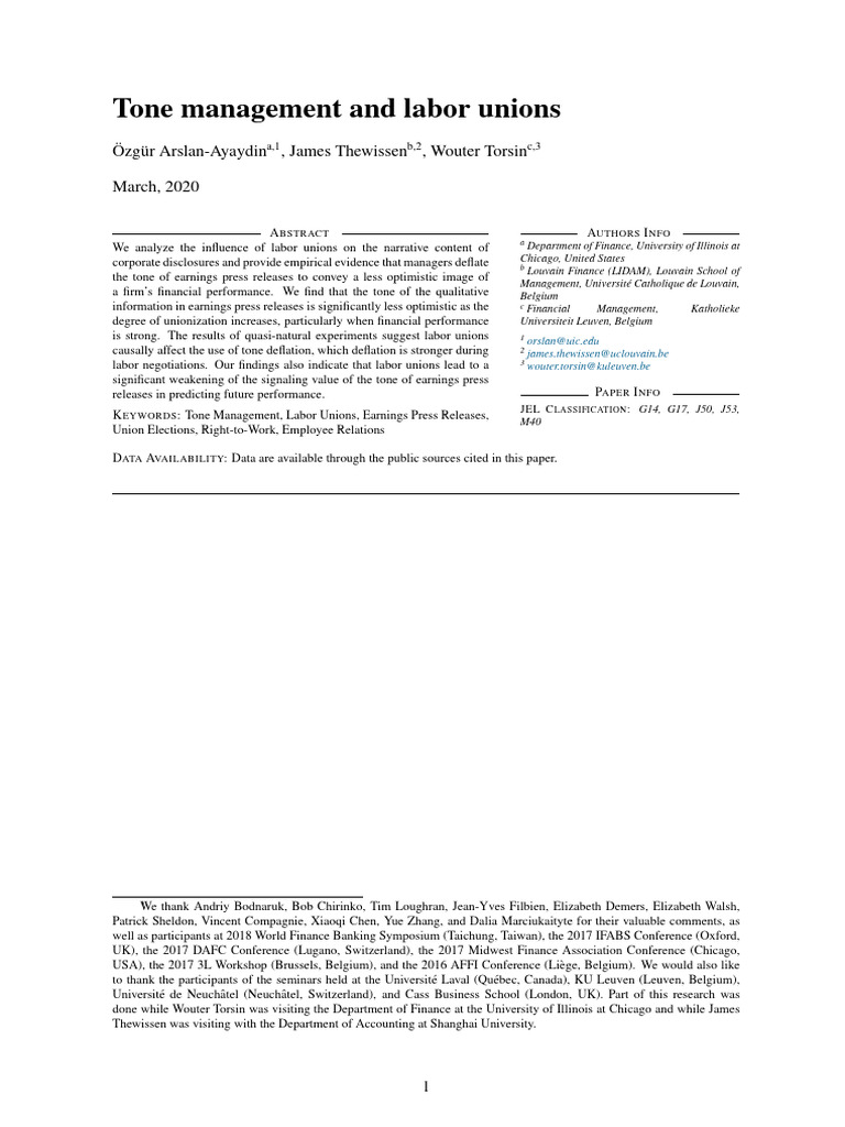 Tone Management and Labor Unions | PDF