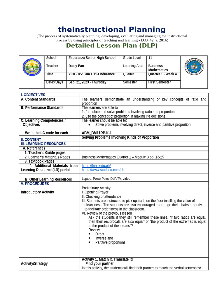 DLP-BusMath - Q1 - W4 - COT | PDF