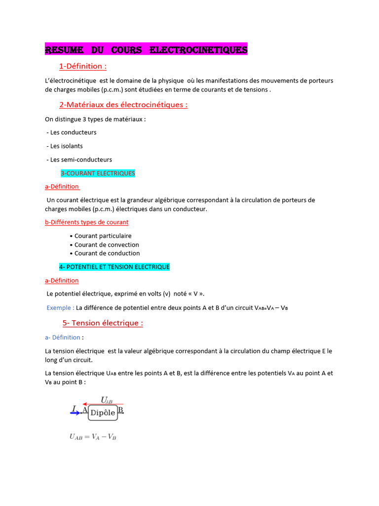 Resume Du Cours Electrocinetiques | PDF
