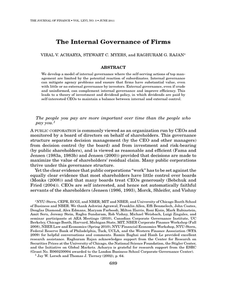The Internal Governance of Firms | PDF