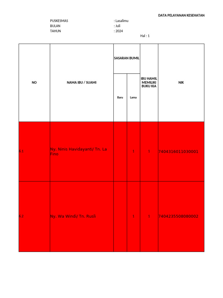 Laporan Ibu Juli 2024 Wasambaa - 080248 | PDF