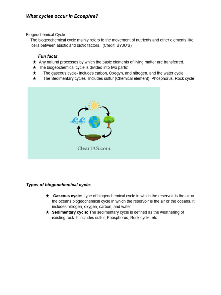 What Cycles Occur in The Ecosphere | PDF