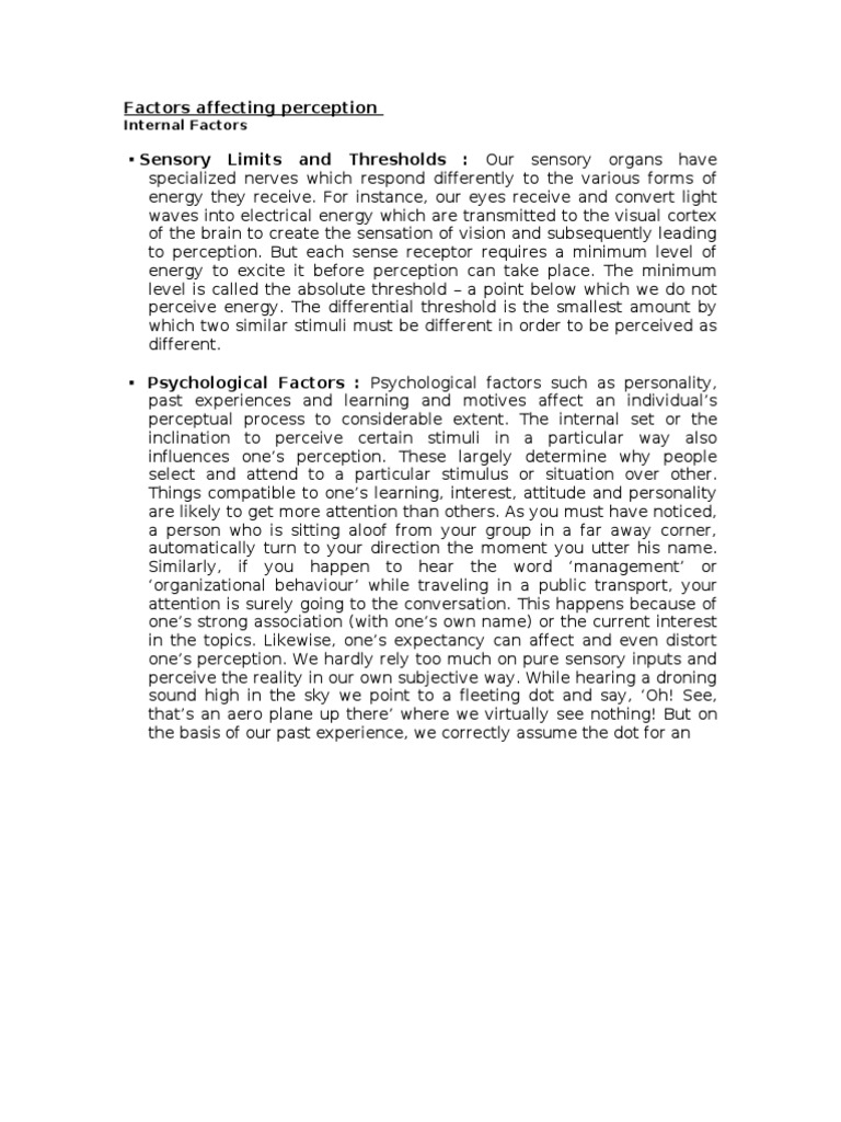 Factors Affecting Perception | PDF | Perception | Emergence