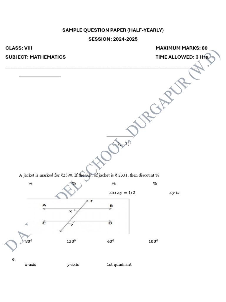 Class VIII Maths Sample Paper | PDF