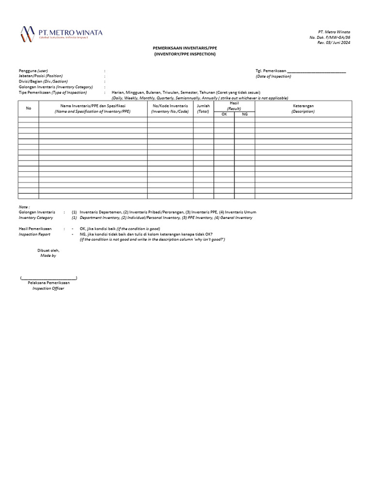 Form Pemeriksaan Inventaris | PDF
