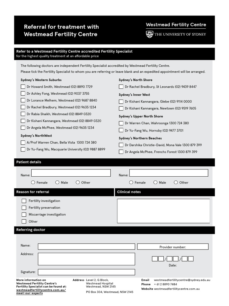 Westmead Fertility Centre - GP Referral Form - Sep 2023 | PDF