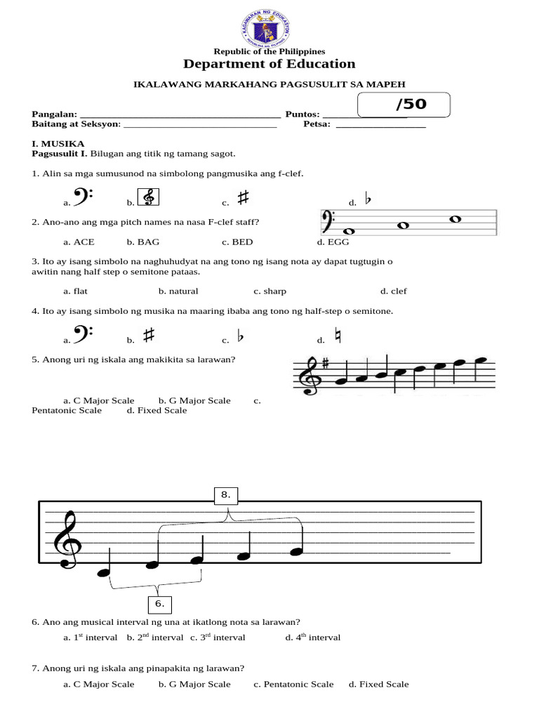 G5 Mapeh Q2 Periodical Test B | PDF | Interval (Music) | Gender