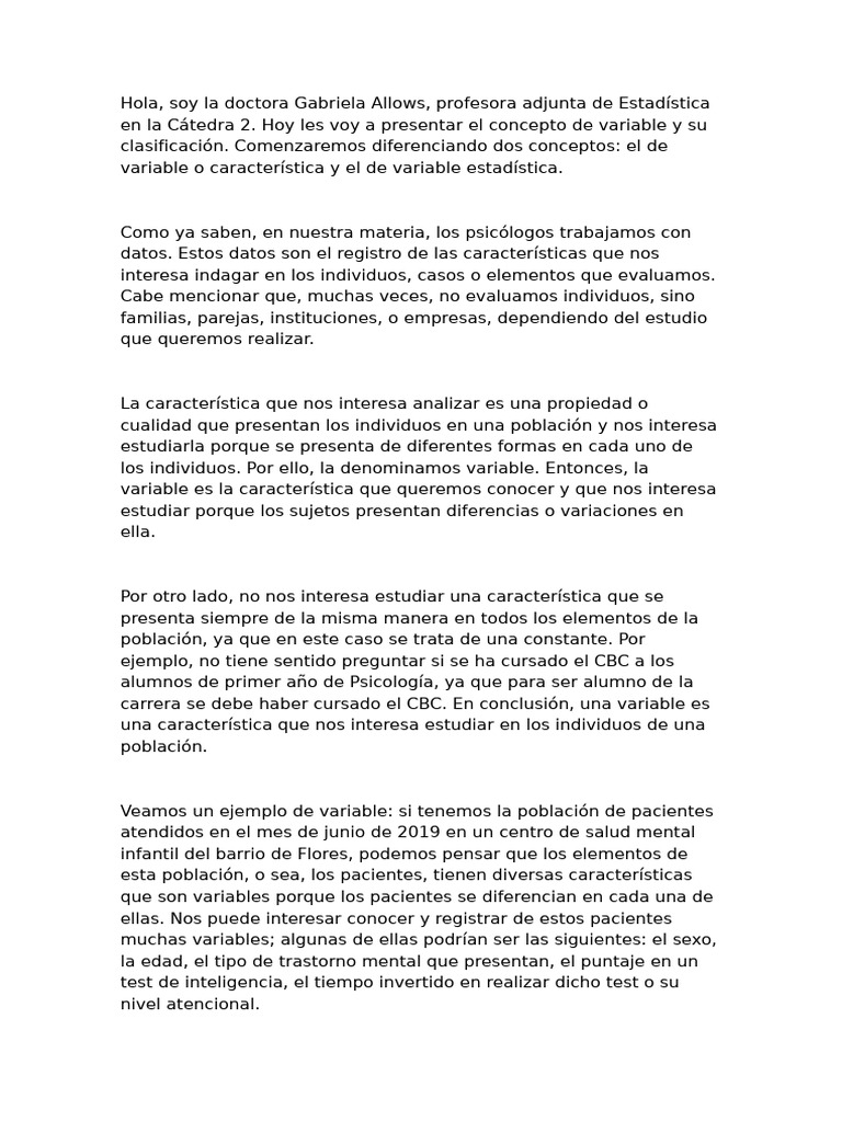 Concepto de variable, variable estadística y su clasificación | PDF