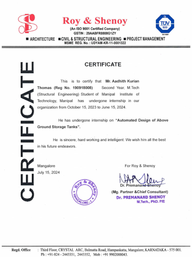 Internship Certificate - Signed | PDF