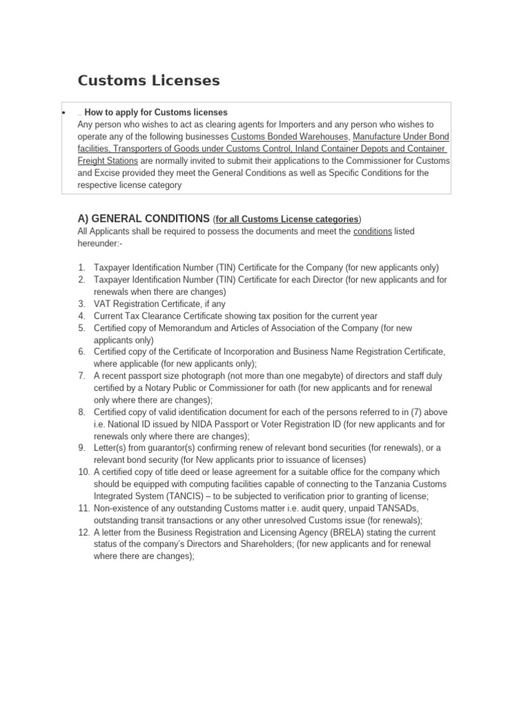 Customs Licensing Guide | PDF | Customs | License