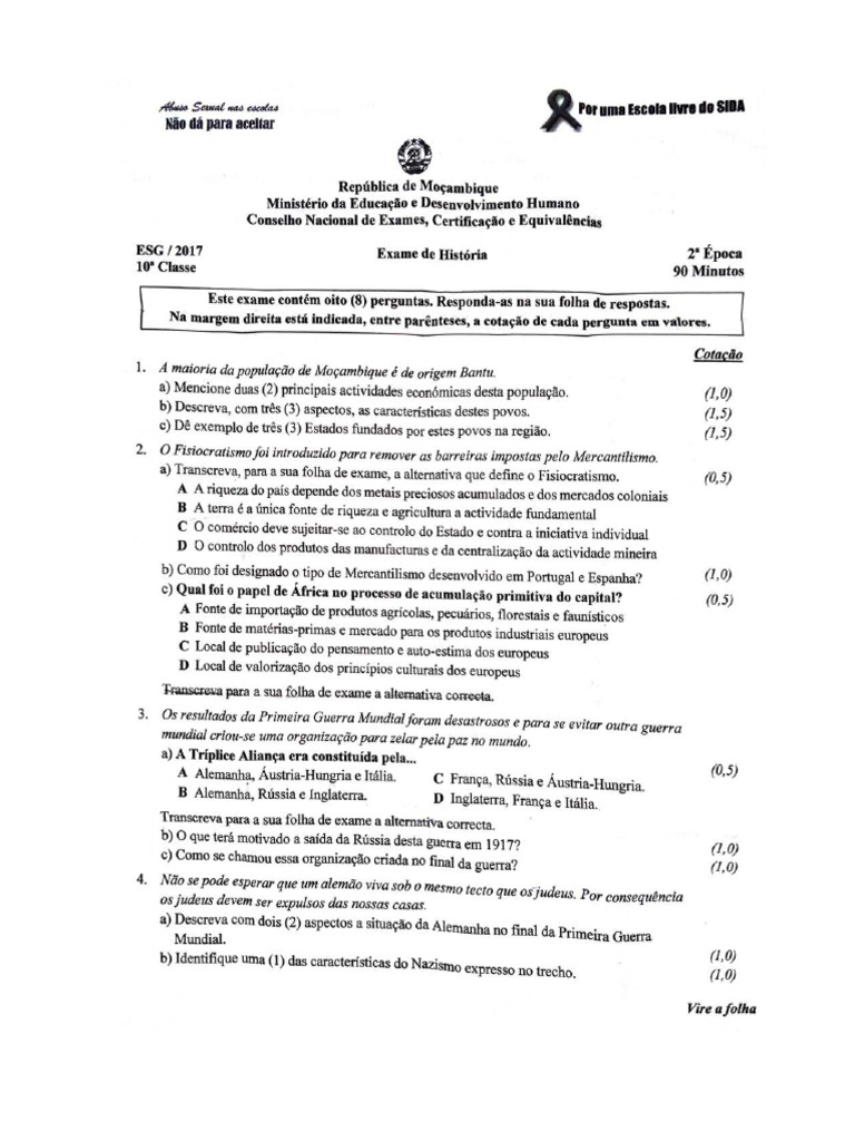 Exame de Historia 10 Classe - 2017-2a Epoca | PDF