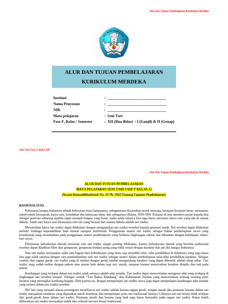 2. ATP Fase F - Seni Budaya (Tari) | PDF