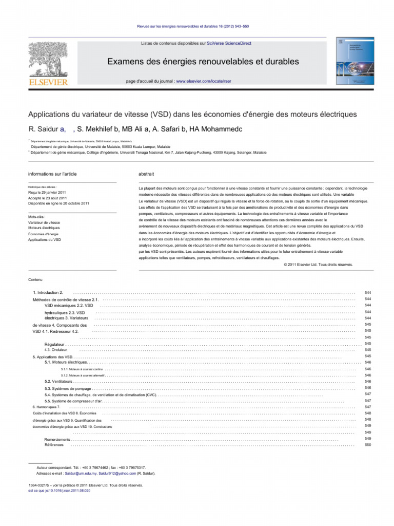 Applications of variable speed drive (VSD) in electrical motors energy ...