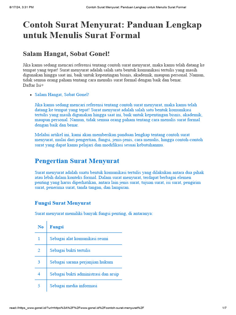 Contoh Surat Menyurat - Panduan Lengkap Untuk Menulis Surat Formal | PDF