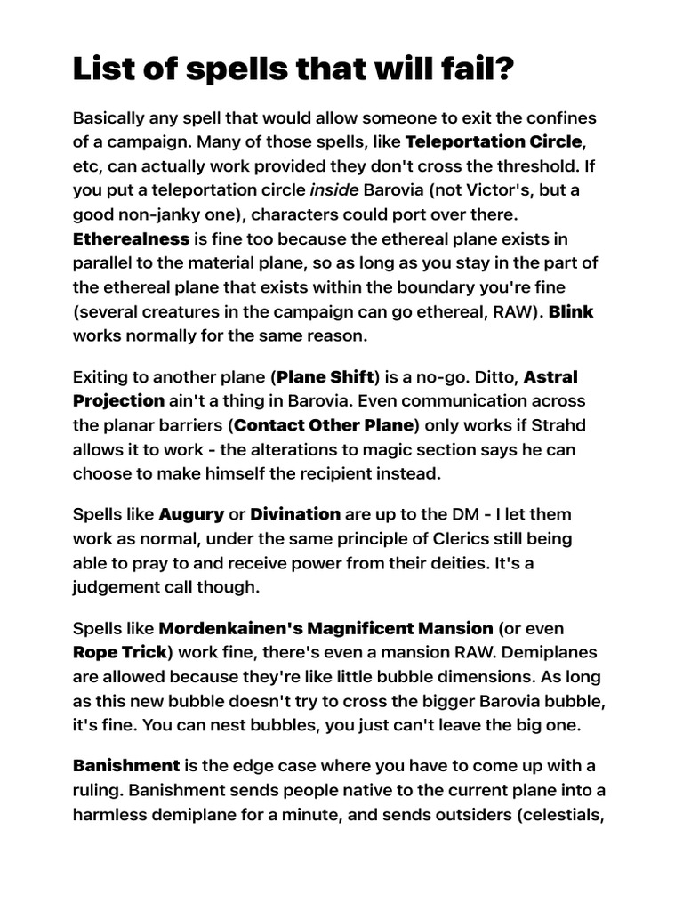 List of Spells That Will Fail? - r-CurseofStrahd | PDF